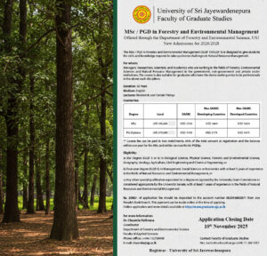 MSc / Postgraduate Diploma in Forestry and Environmental Management ...