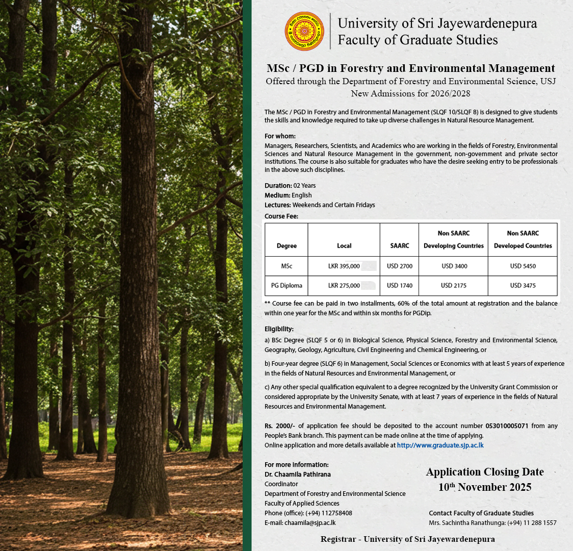 MSc / Postgraduate Diploma in Forestry and Environmental Management ...